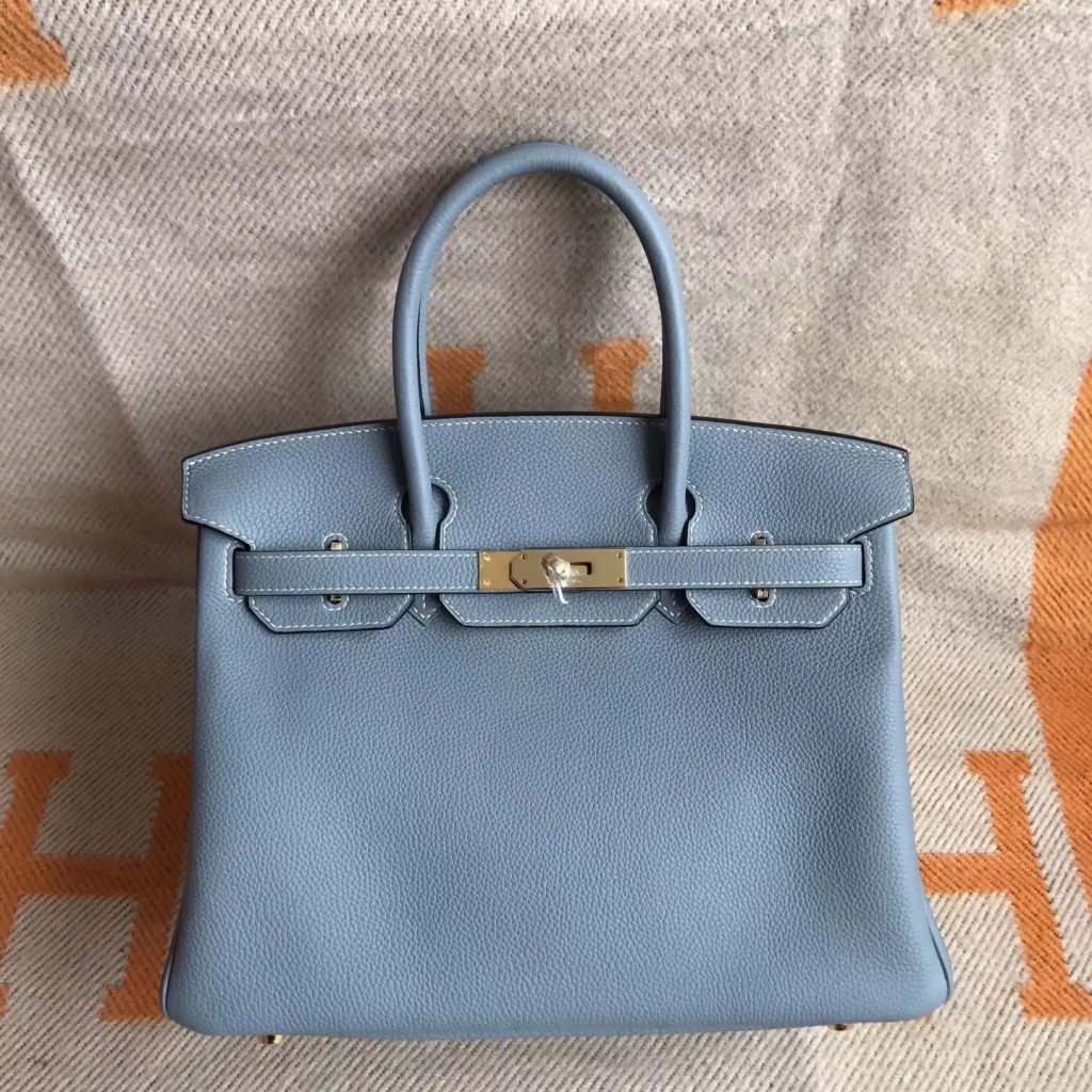 Hand Stitching Hermes Togo Calfskin Birkin Bag30cm in J7 Blue Lin – H ...