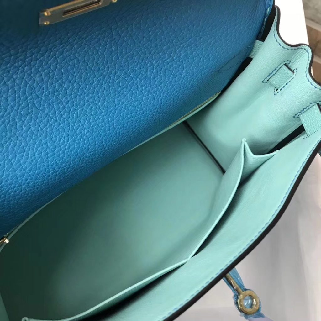 Luxury Hermes B3 Blue Zanzibar & 3P Blue Attol Togo Calfskin Kelly ...