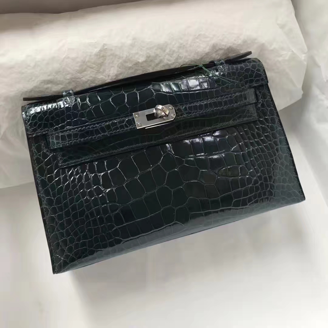 Sale Hermes Shiny Crocodile Leather Minikelly Pochette 22CM in 1P Blue ...
