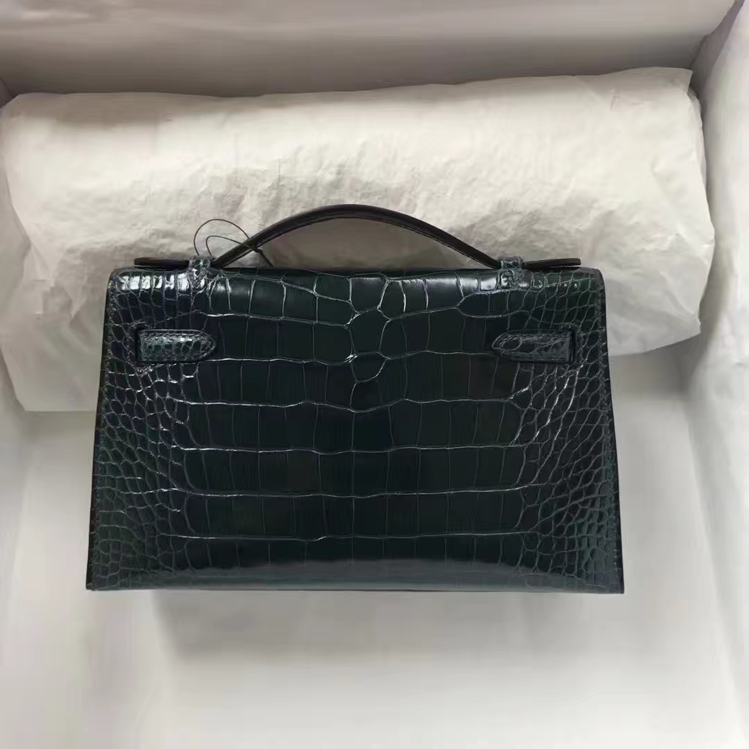 Sale Hermes Shiny Crocodile Leather Minikelly Pochette 22CM in 1P Blue ...