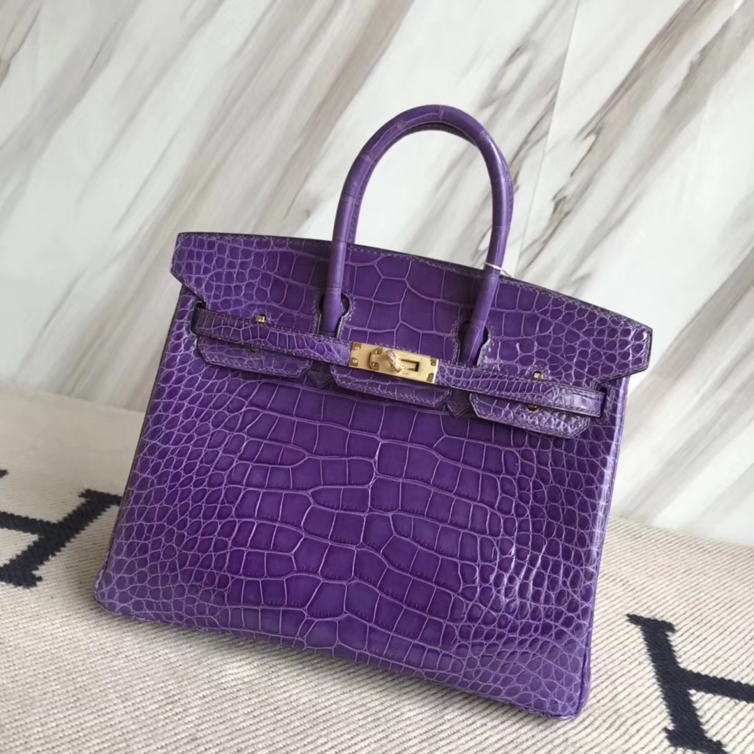 Fashion Hermes Porosus Shiny Crocodile Birkin25CM Bag in 9W Crocus ...
