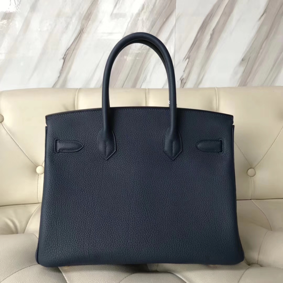 Wholesale Hermes 7K Blue Saphir Togo Calf Leather Birkin30CM Bag Gold ...