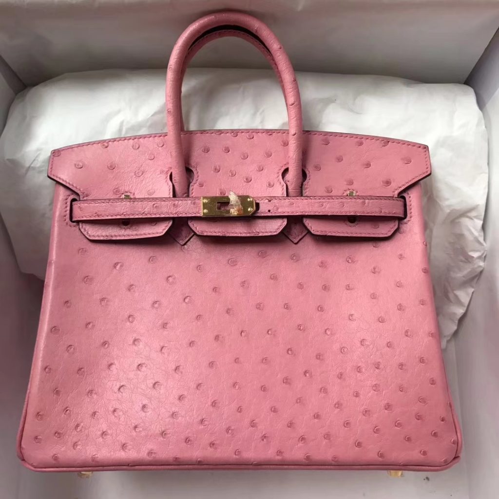 Pretty Hermes 1Q Rose Confetti Ostrich Leather Birkin Bag25CM Gold ...