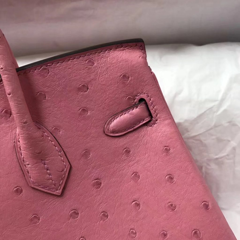 Pretty Hermes 1Q Rose Confetti Ostrich Leather Birkin Bag25CM Gold ...