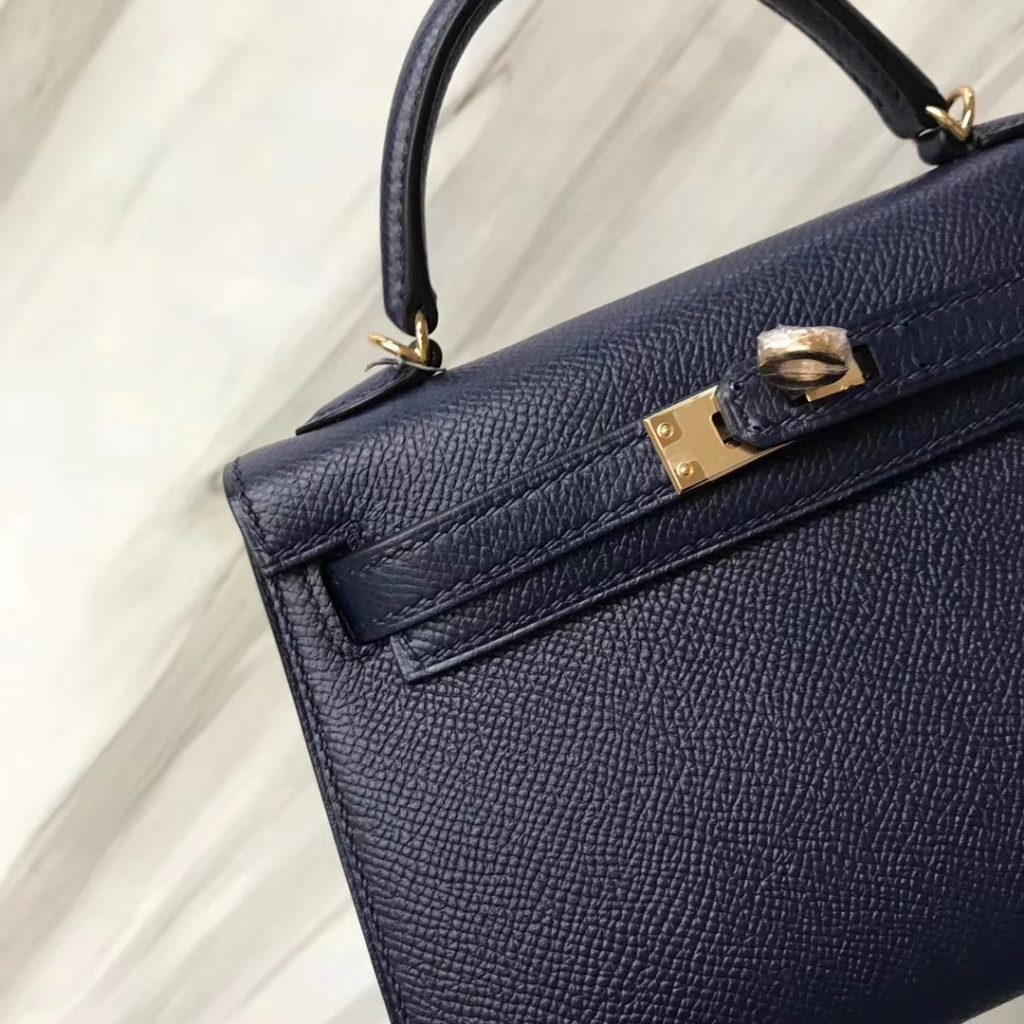 Elegant Hermes 7K Blue Saphir Epsom Calf Minikelly-2 Clutch Bag Tote ...