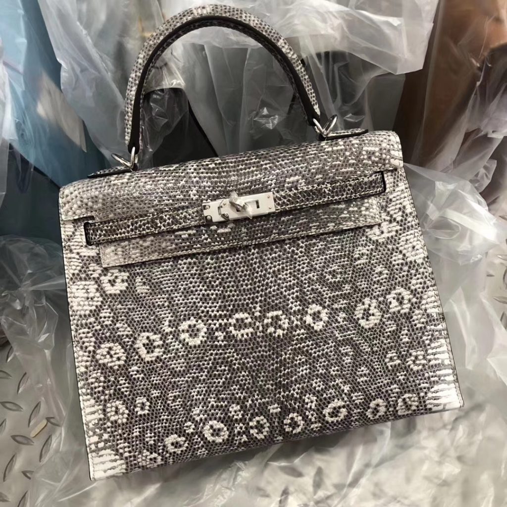 Stock Hermes Lizard Leather Kelly25CM Bag 01 Nature Color Silver ...